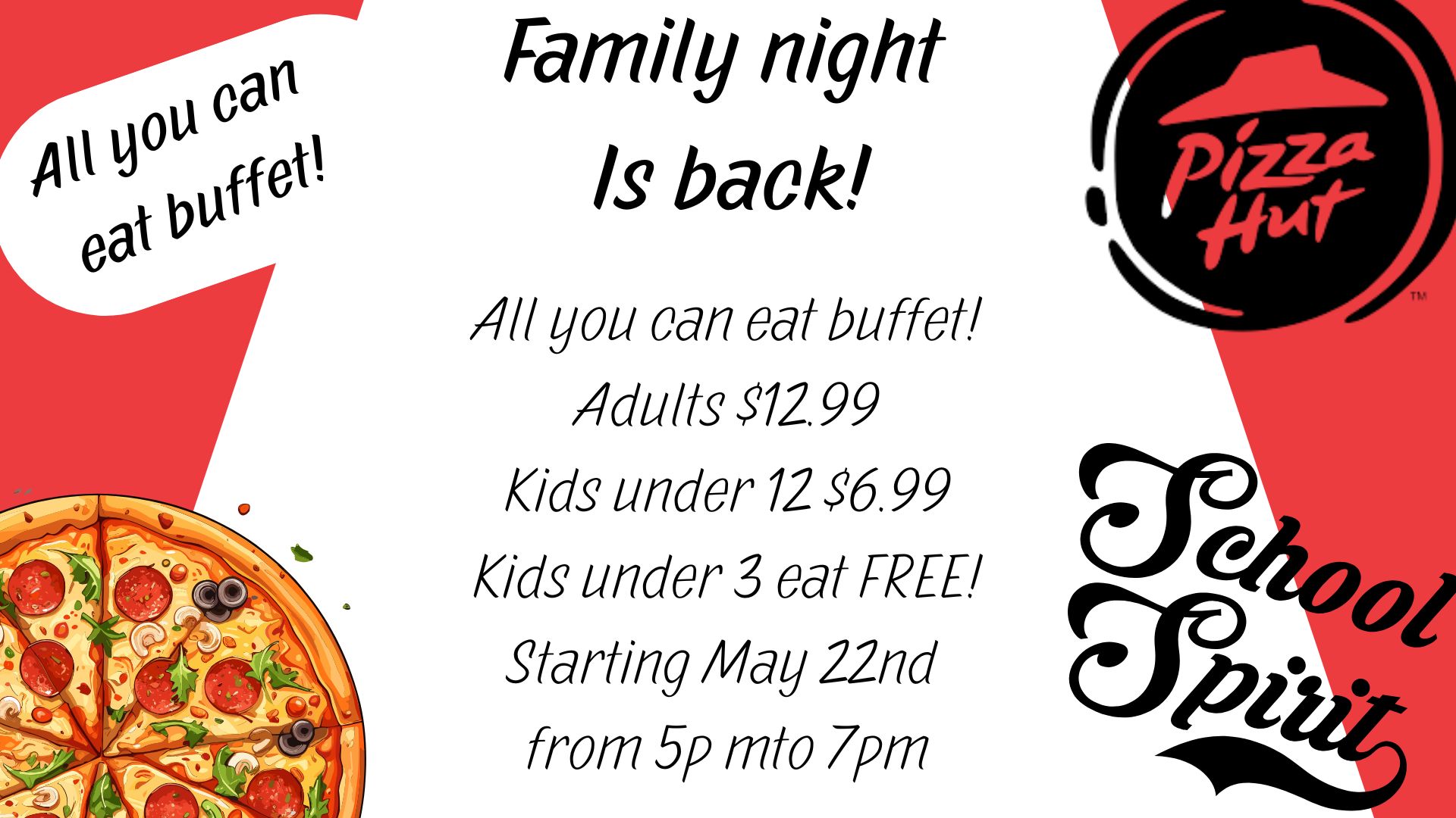 Family Night is Back at our local Chanute Pizza Hut! Starting on May ...